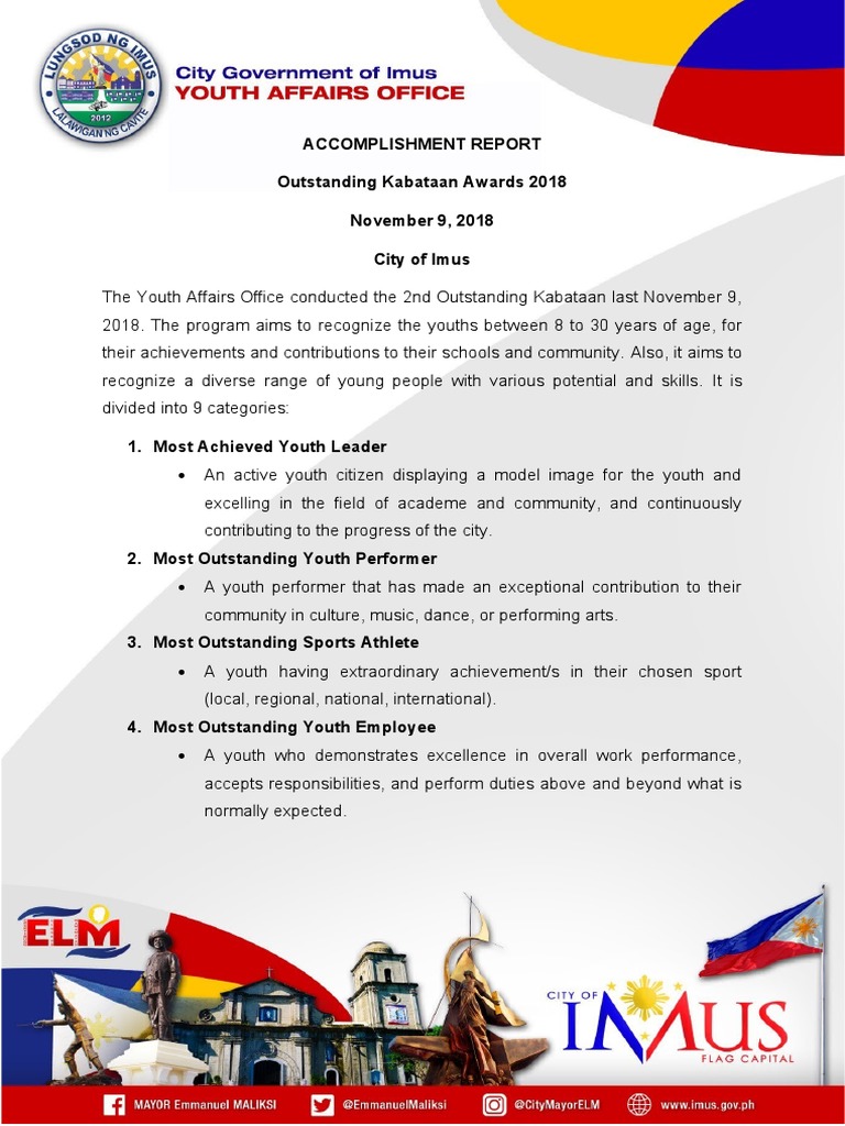 Accomplishment Report Outstanding Kabataan Awards 2018 November 9, 2018 ...