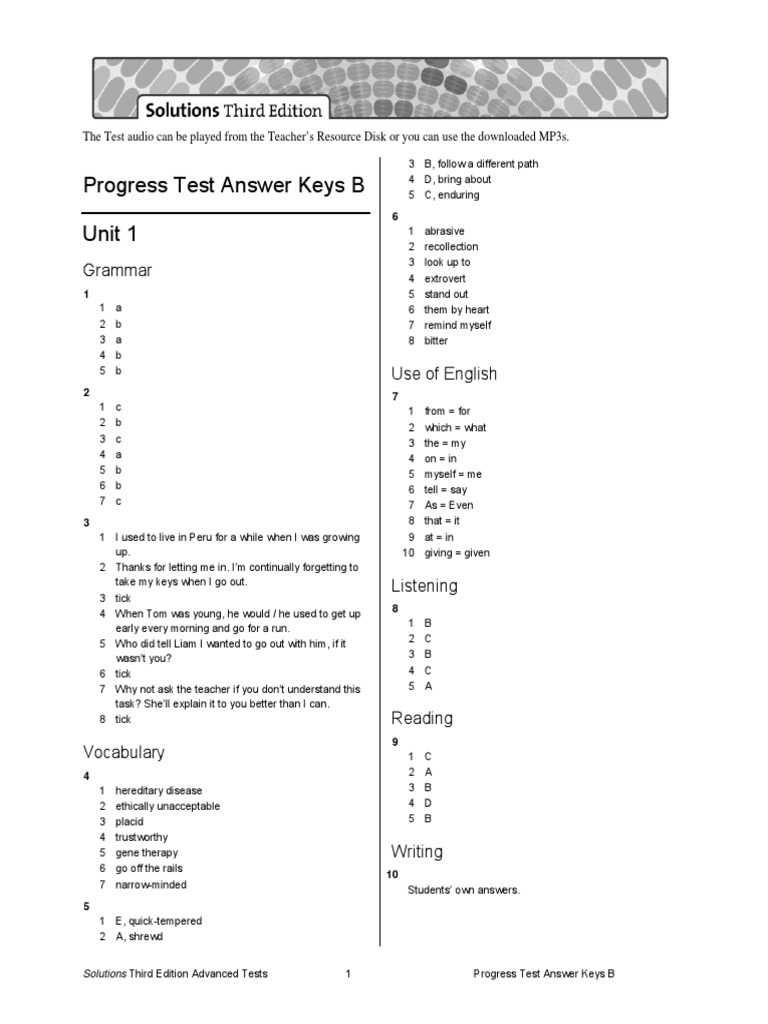 Sol3e Adv Progress Test Answer Keys B | PDF Sol3e Adv Progress Test Answer Keys B | PDF