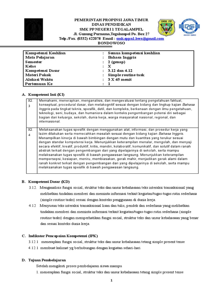 RPP 3.12 Dan 4.12 Simple Routine Task | PDF