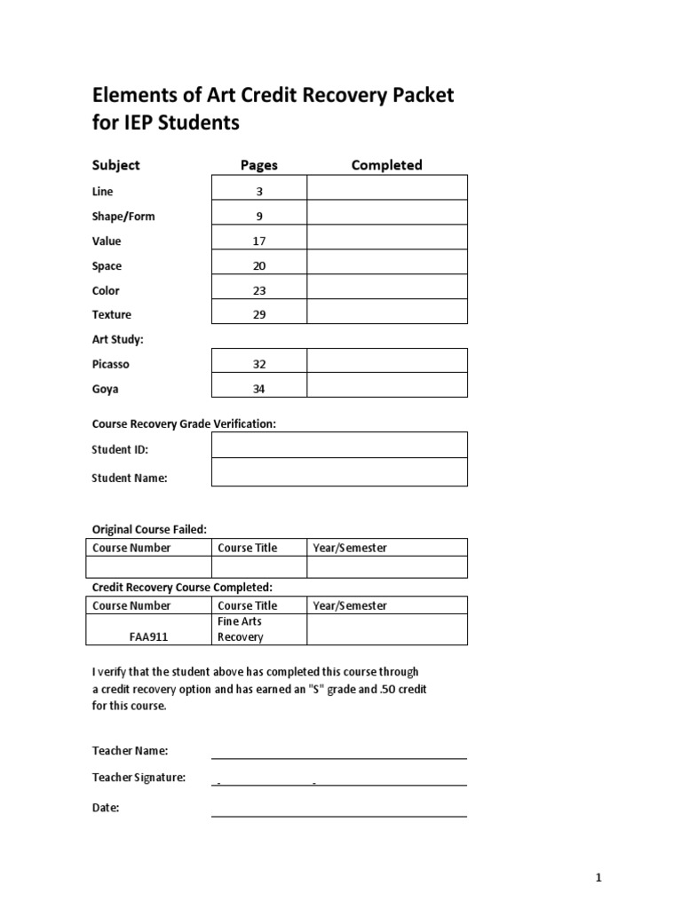 Elements of Art Credit Recovery Packet For IEP Students | PDF ...