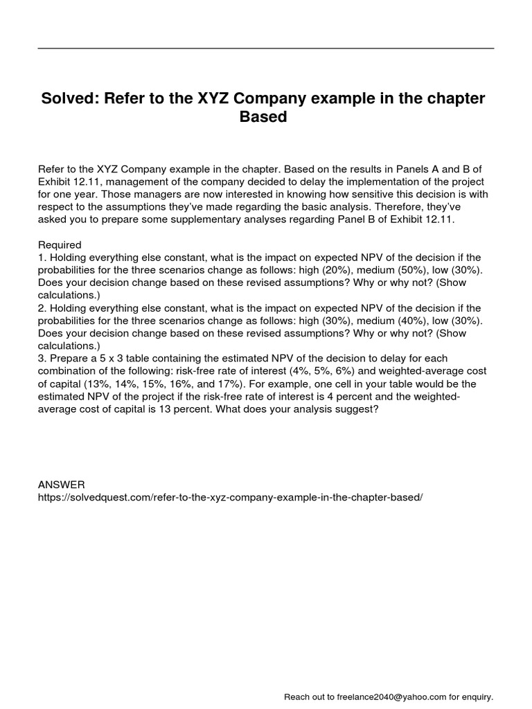 Refer To The Xyz Company Example in The Chapter Based | PDF | Weighted ...