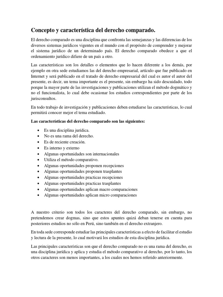 Concepto y Característica Del Derecho Comparado | PDF | Ley comparativa ...