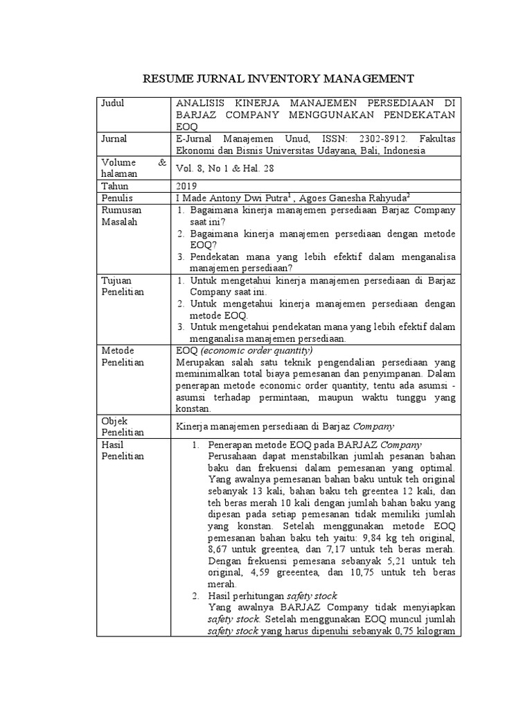 Resume Jurnal Inventory Management | PDF