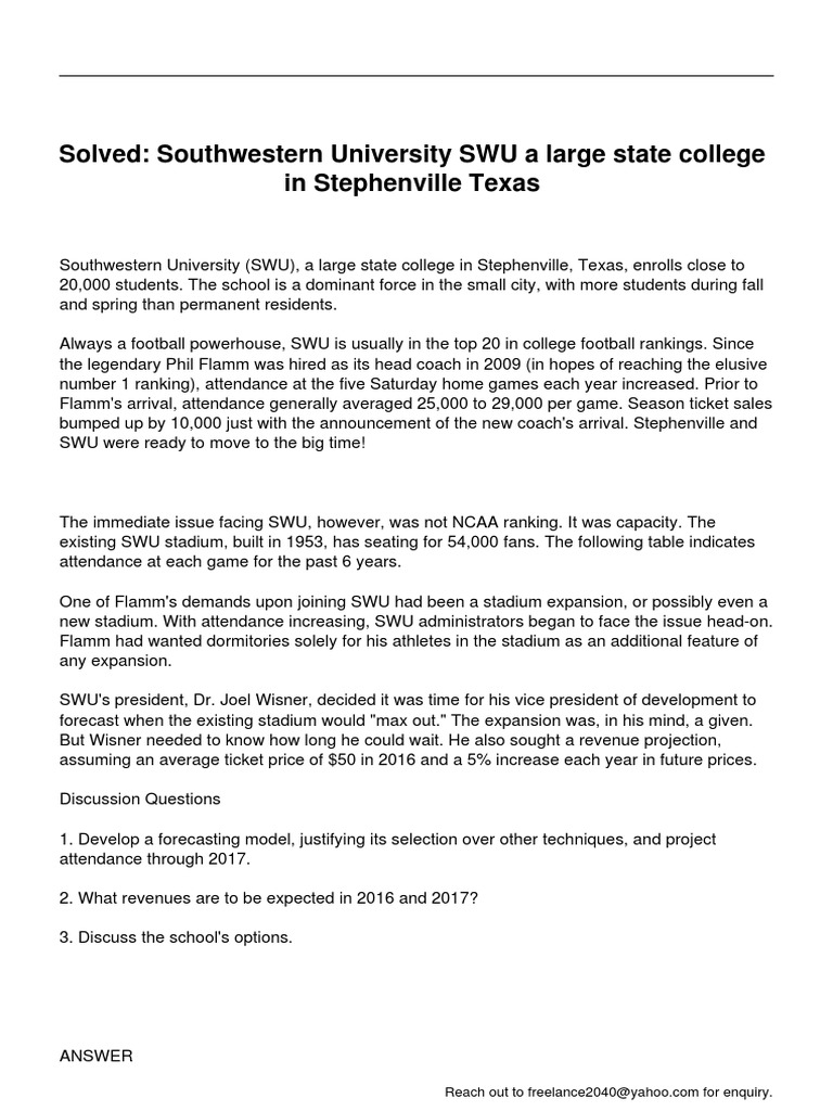 Southwestern University Swu A Large State College in Stephenville Texas | PDF