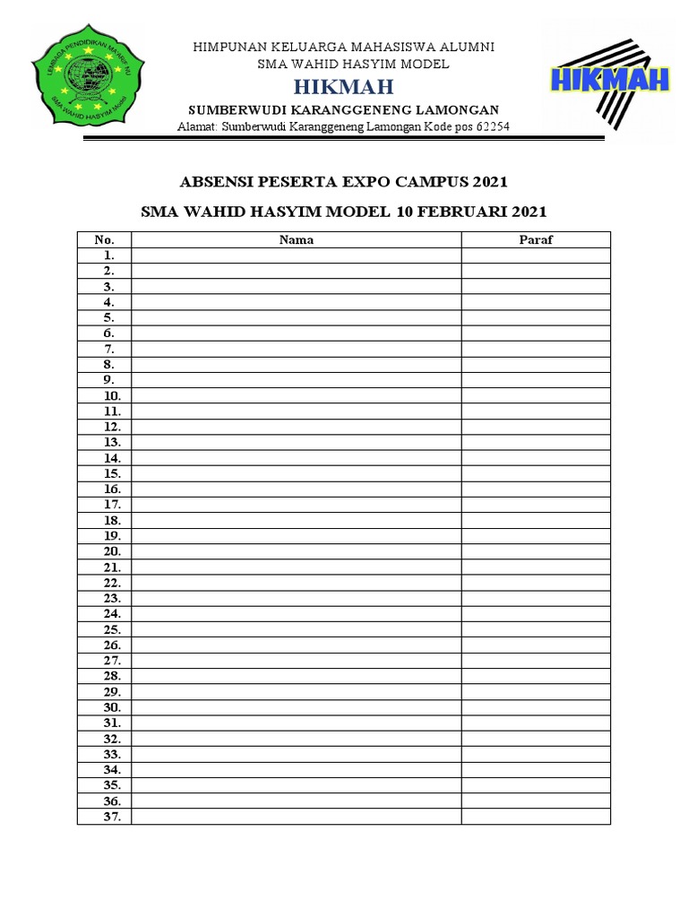 Absensi Peserta Expo Campus | PDF