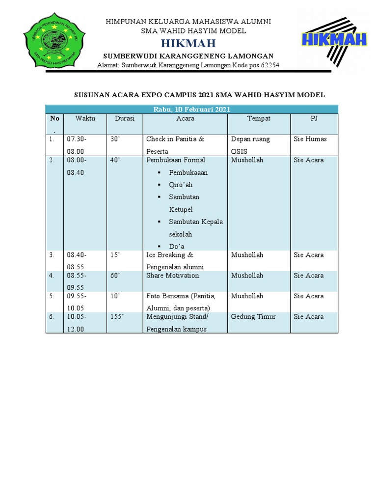 Susunan Acara Expo Campus 2021 | PDF