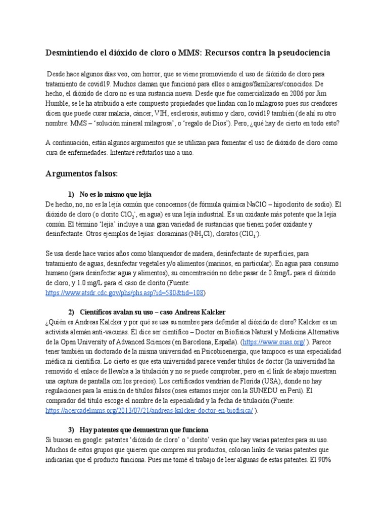 Desmintiendo El Dióxido de Cloro o MMS - Recursos Contra La ...