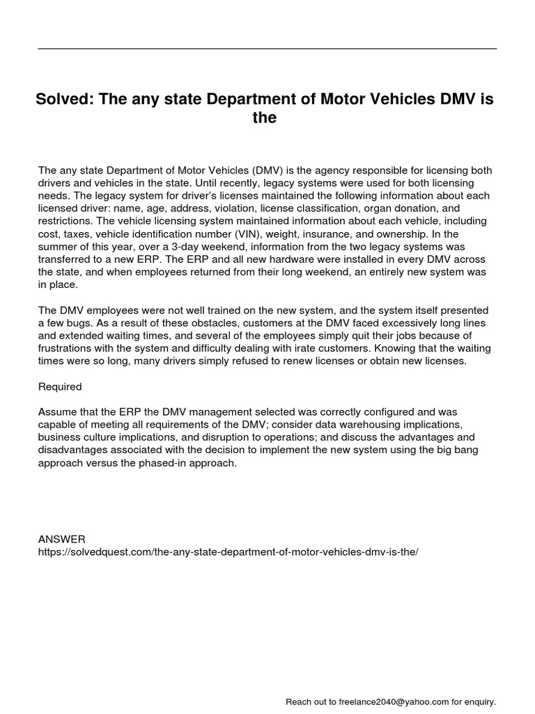 The Any State Department of Motor Vehicles DMV Is The | PDF ...