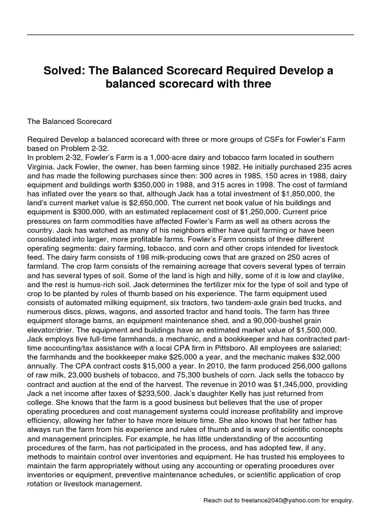 The Balanced Scorecard Required Develop A Balanced Scorecard With Three ...