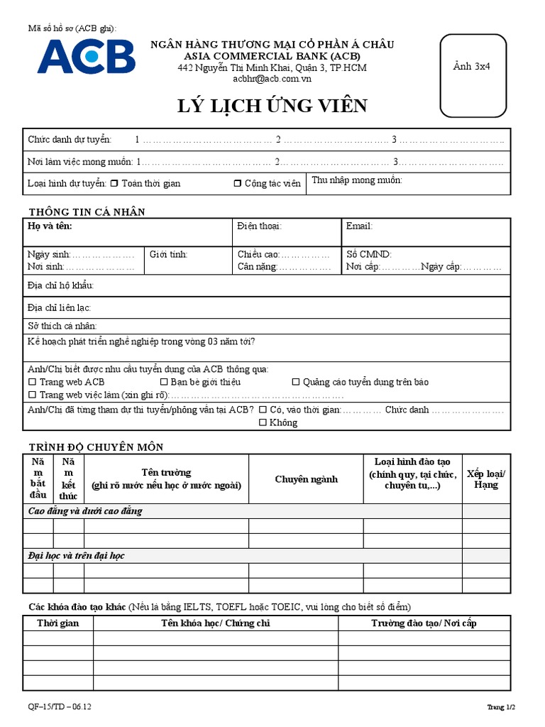 acb mẫu cv | PDF