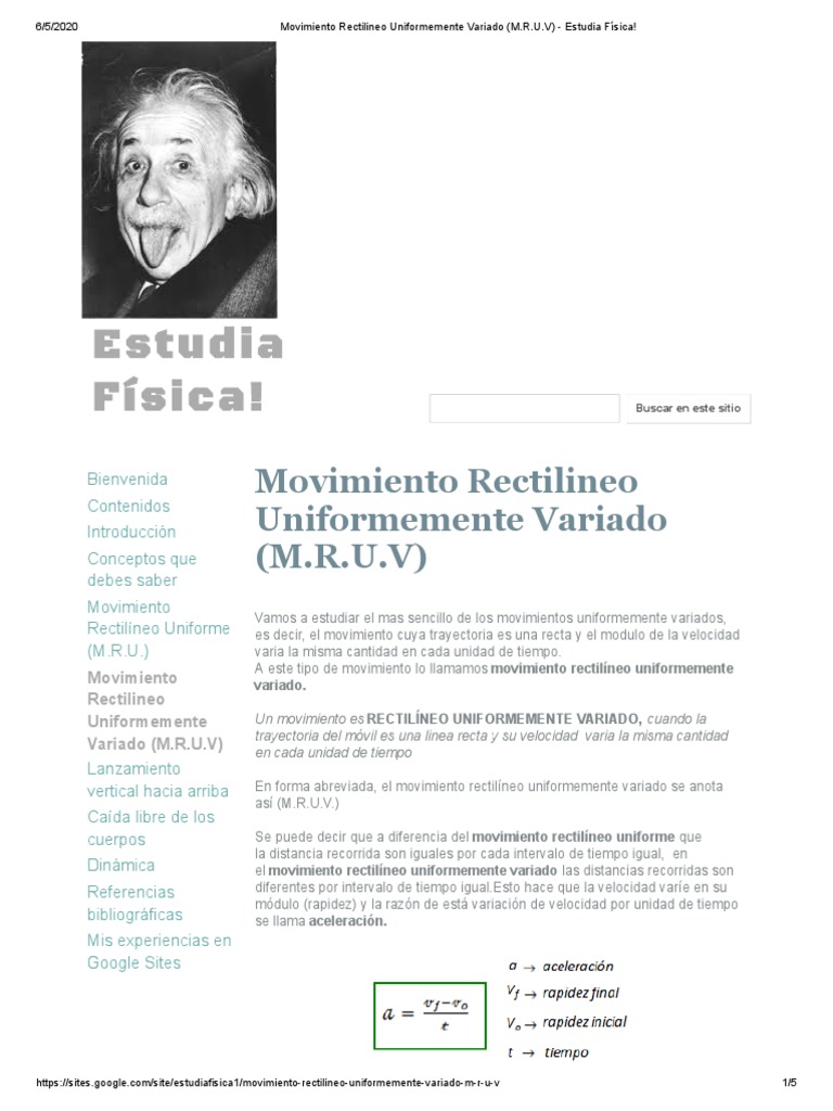 Movimiento Rectilineo Uniformemente Variado (M.R.U.V) - Estudia Física! | PDF | Velocidad ...