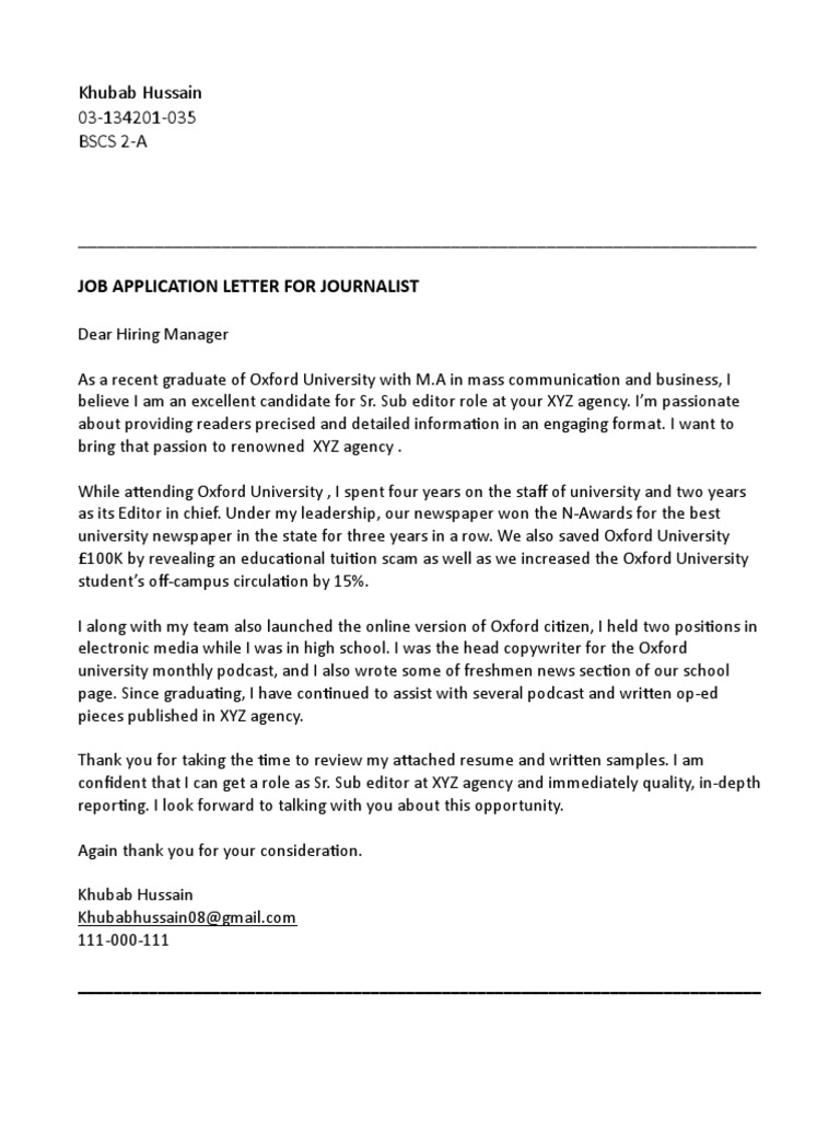 Job Letter Assignement CS | PDF | Newspapers | Mass Media