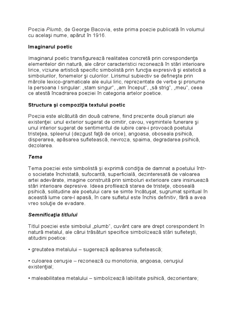 George Bacovia Plumb | PDF