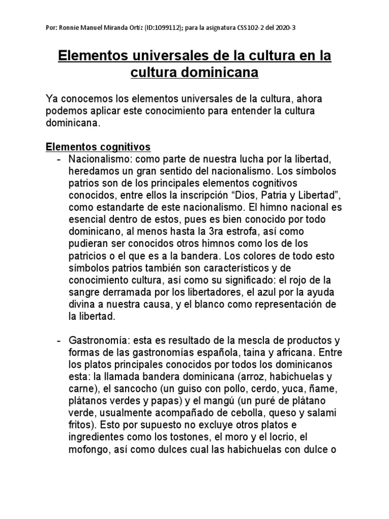 Elementos Universales de La Cultura en La Cultura Dominicana | PDF ...