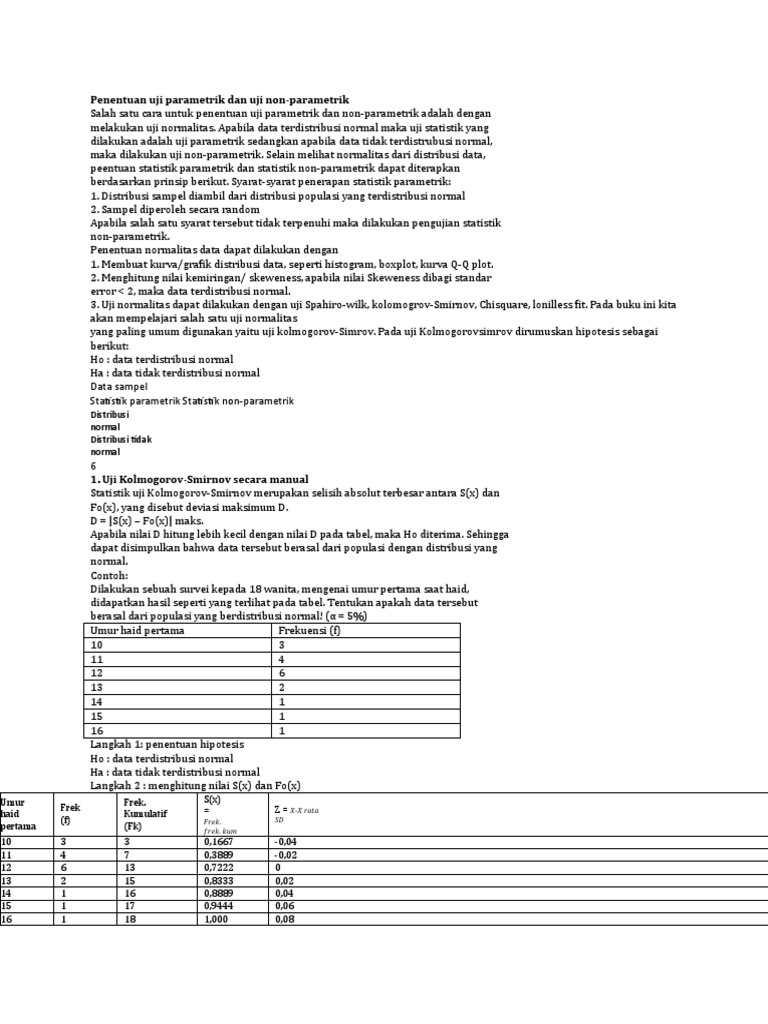 Penentuan Uji Parametrik Dan Uji Non | PDF | Metode & Bahan Ajar