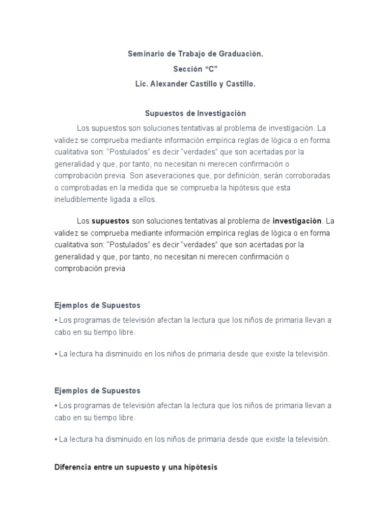Supuestos de Investigación: Definición y Ejemplos | PDF