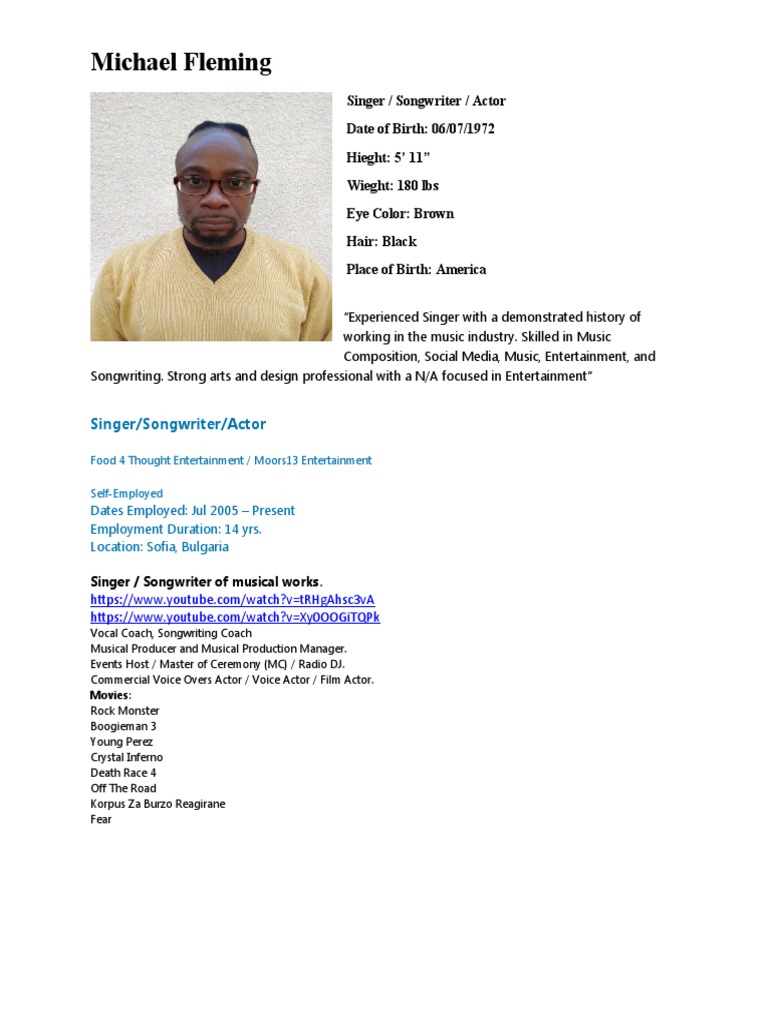 Michael Fleming Actor Bio | PDF