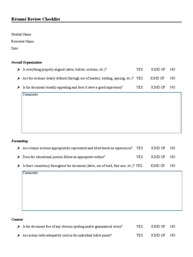 Résumé Review Checklist: Overall Organization | PDF