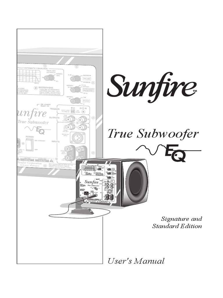 Sunfire True Subwoofer Eq Signature and Standard Sumwoofer Manual | PDF