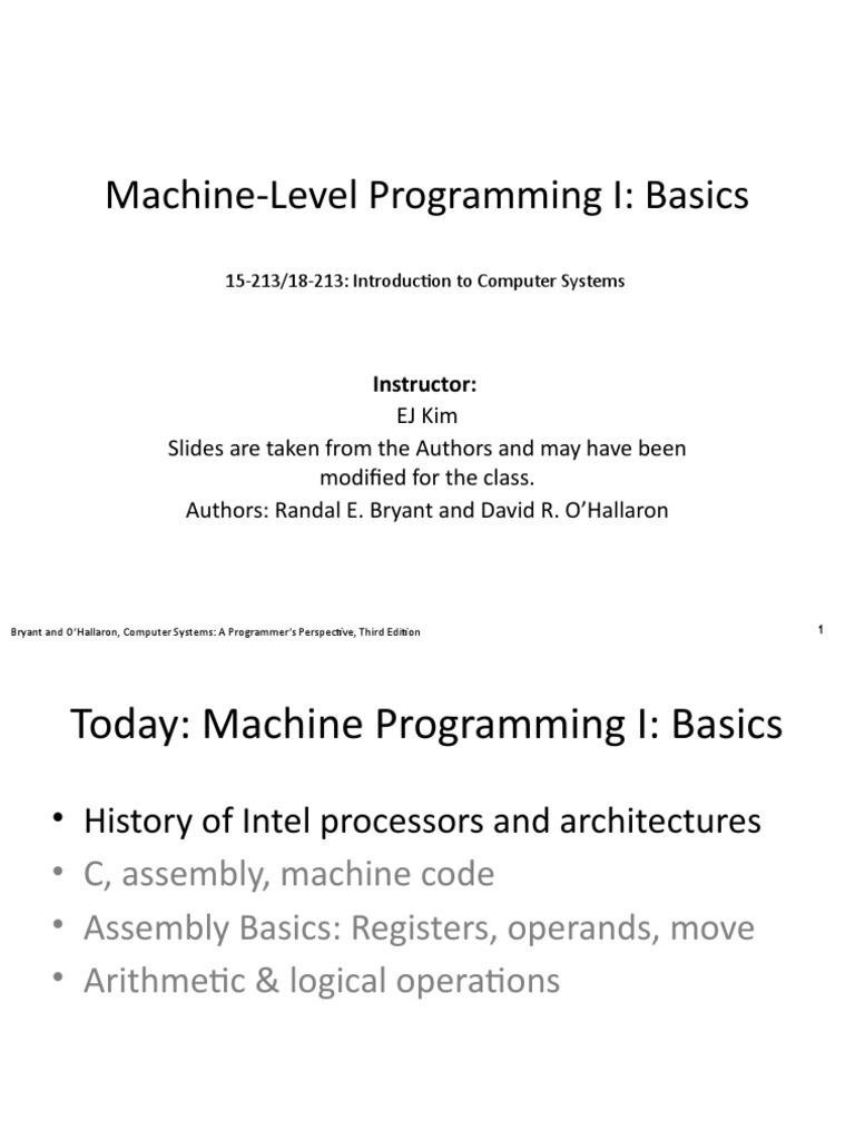 Cs 312 Lecture 7a Machine Level Programming Basics Pdf Assembly Language Advanced