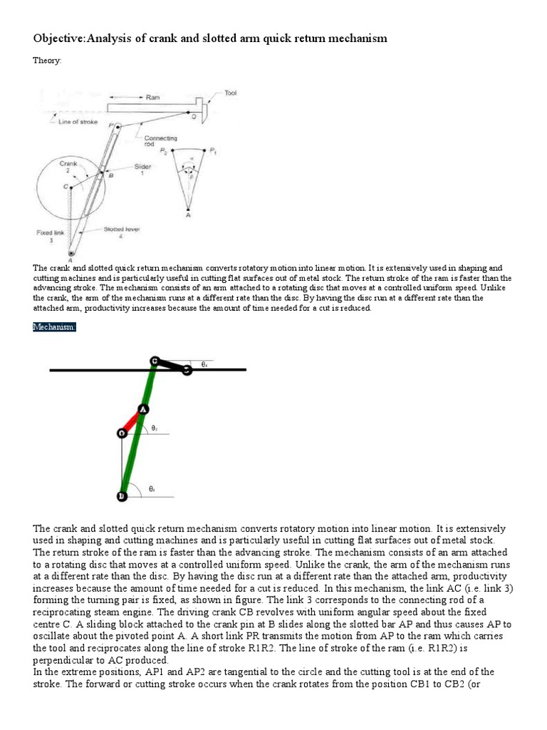 Crank and Slotted Arm Quick Return Mechanism | PDF | Acceleration ...