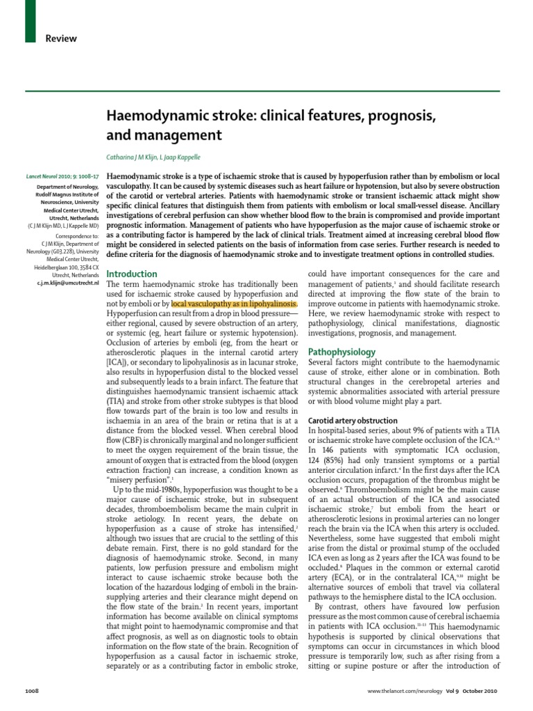 Haemodynamic Stroke: Features & Management | PDF | Stroke | Ischemia