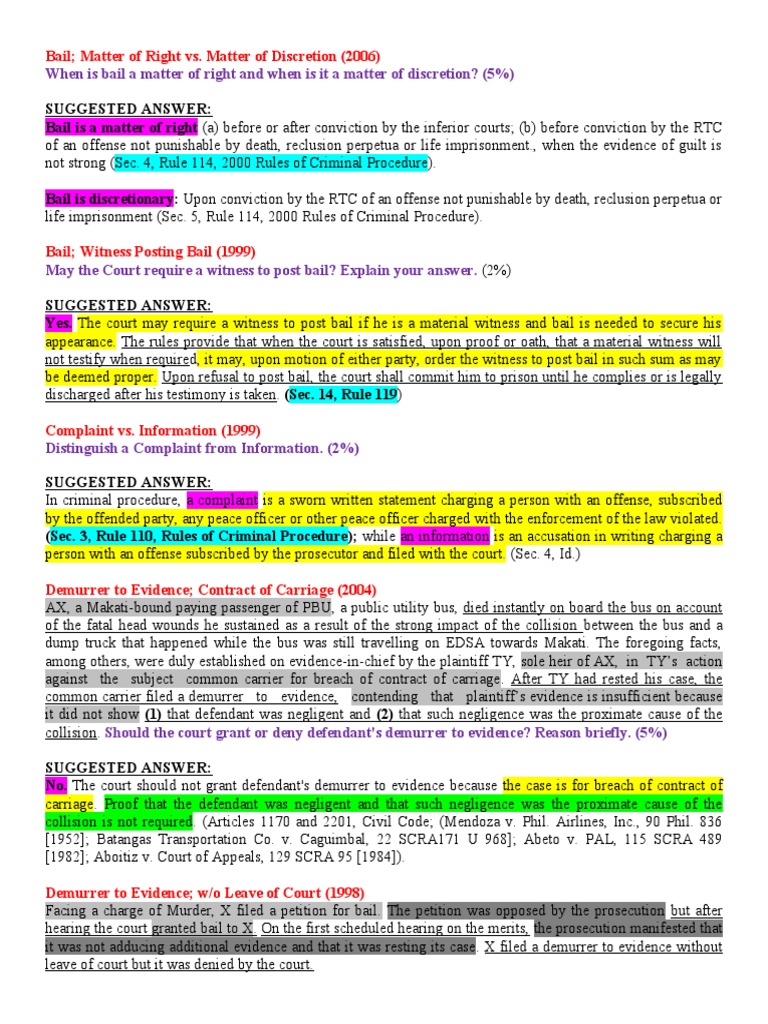 Bail Matter of Right vs. Matter of Discretion (2006) | PDF | Bail ...
