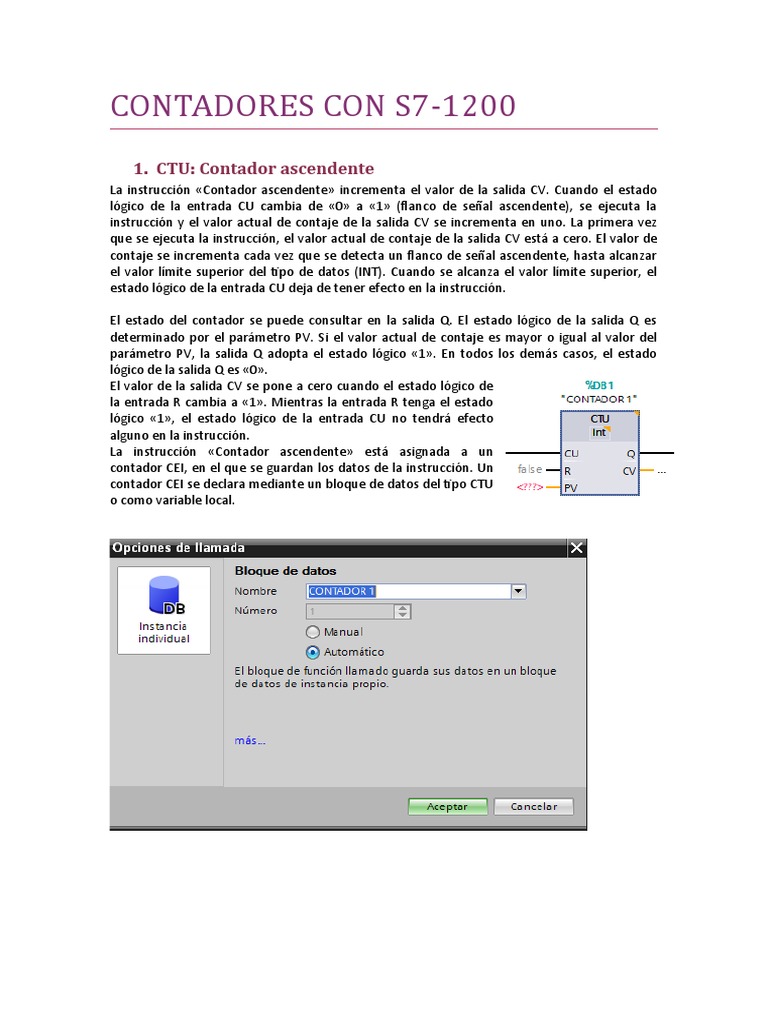 Automatización de un aparcamiento mediante contadores CTU y CTUD en un PLC S7-1200 | PDF ...