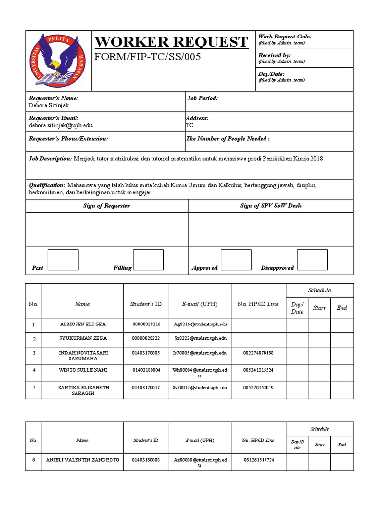 Worker Request: FORM/FIP-TC/SS/005 | PDF