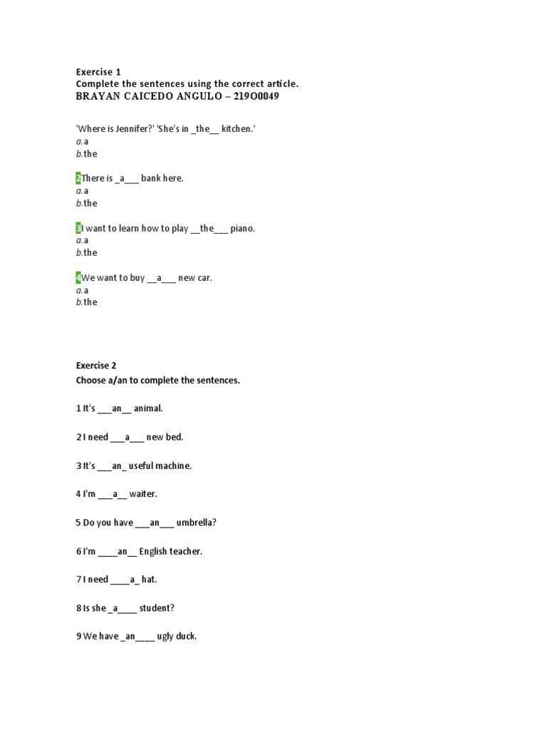 Definite and Indefinite Articles | PDF