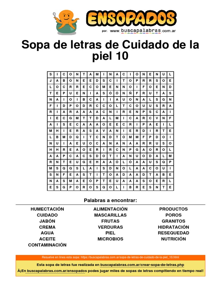 Sopa de Letras de Cuidado de La Piel 10 | PDF
