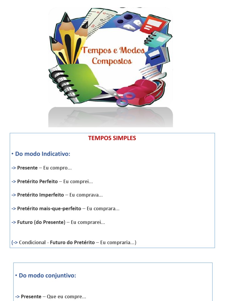 VERBO Tempos Simples e Tempos Compostos Projecao Aula | PDF ...