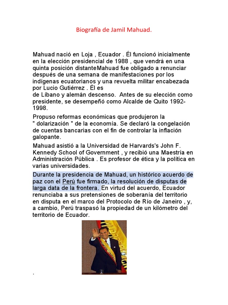 Biografía de Jamil Mahuad | PDF