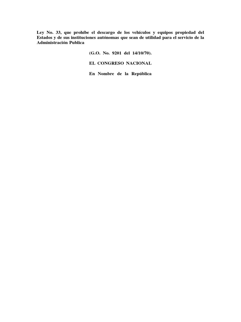 Ley No. 33 | PDF | República Dominicana | Gobierno