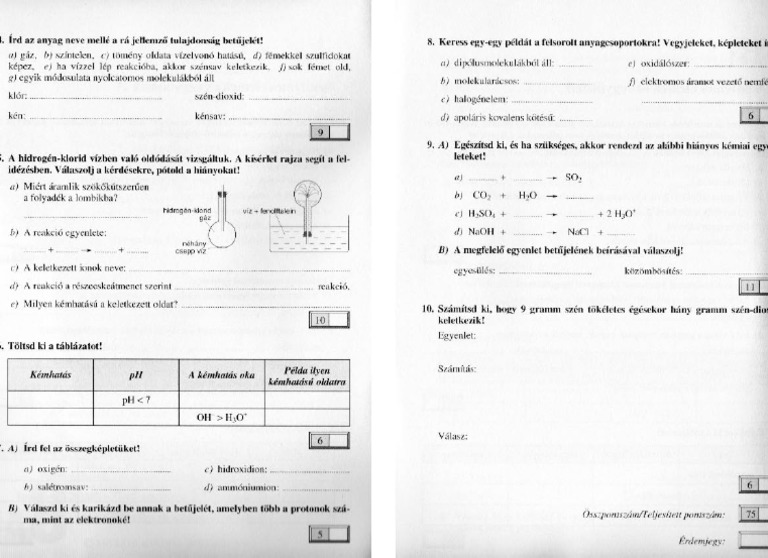 Mozaik Kiadó - Kémia 7 (Nemfémes Elemek És Vegyületeik Dolgozat) | PDF