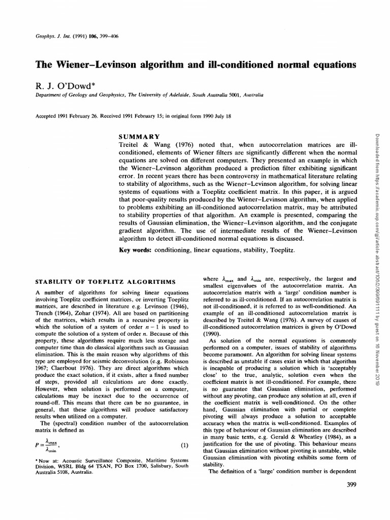 Wiener Levinson Algorithm | PDF | Matrix (Mathematics) | System Of ...