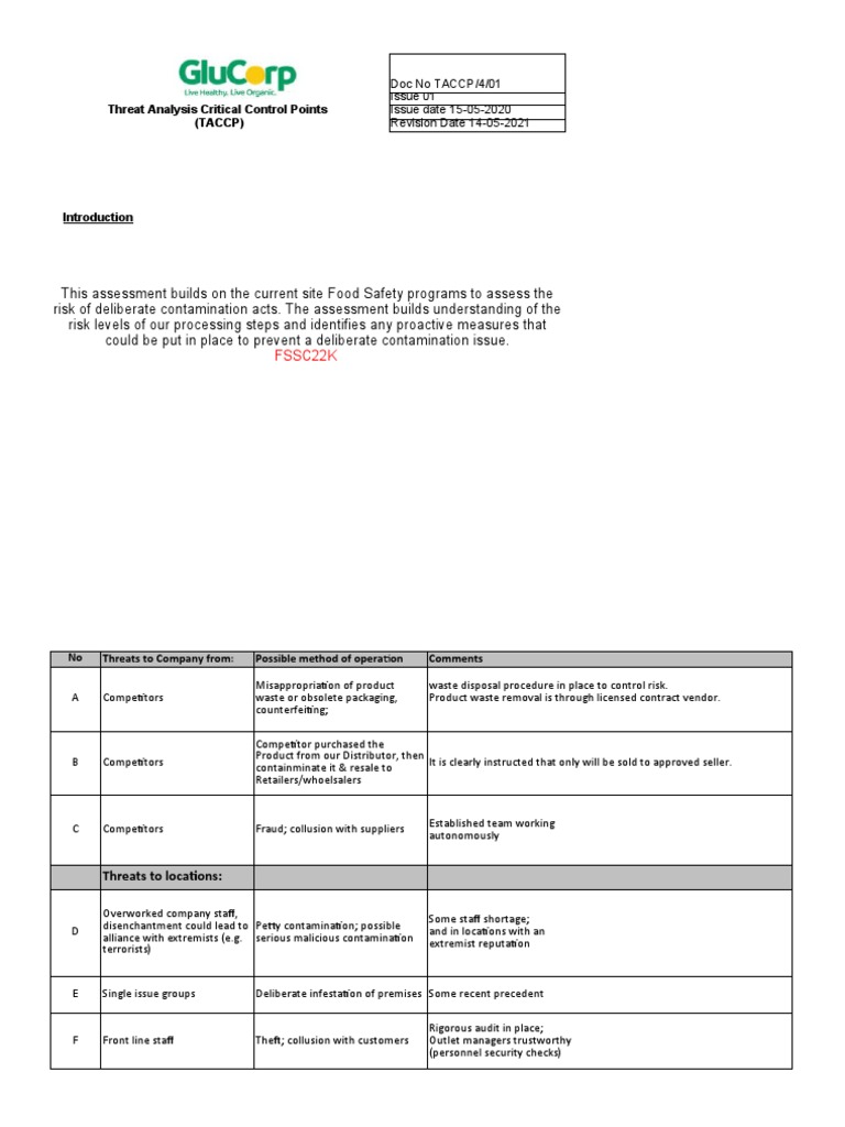 TACCP Risk Assessment Overview | PDF | Closed Circuit Television | Foods