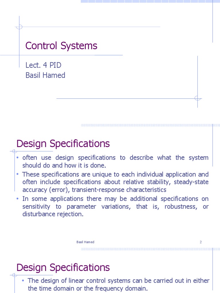 Control Systems Lect. 4 PID | PDF | Control Theory | Systems Theory