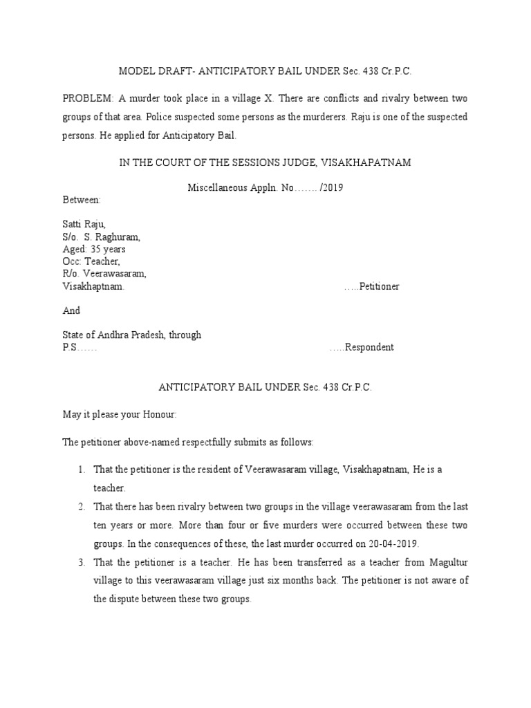 Anticipatory Baild Model Draft | PDF | Bail | Common Law