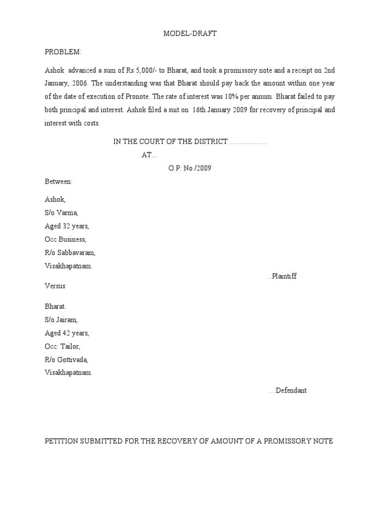 Plaint Model Draft | PDF | Lawsuit | Interest