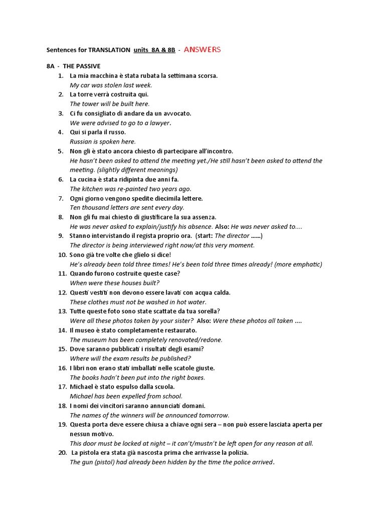 Sentences For Translation - Unit 8 - Answers | PDF