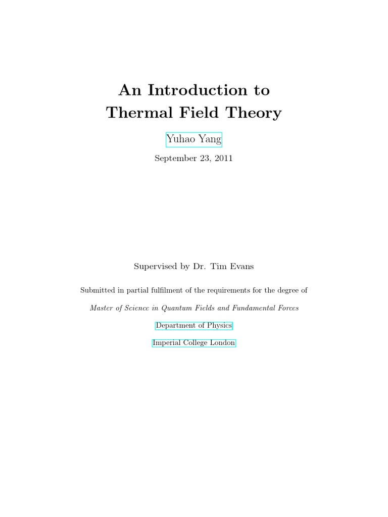 An Introduction To Thermal Field Theory - Yuhao Yang | PDF | Quantum ...