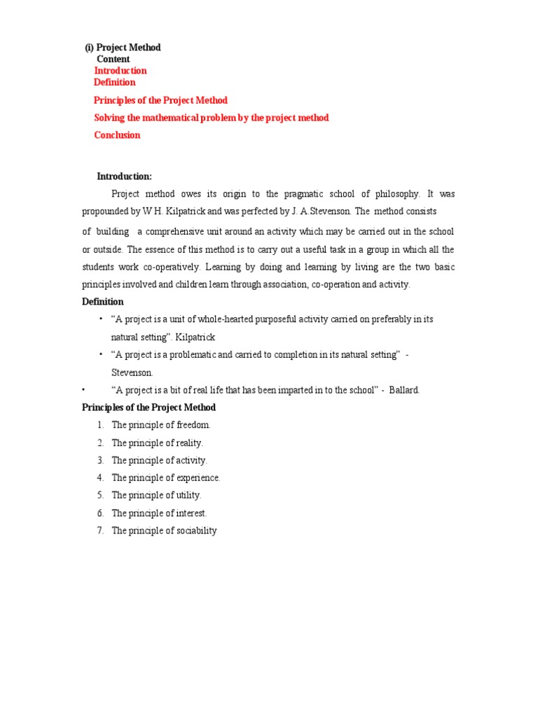 Principles of The Project Method Solving The Mathematical Problem by ...