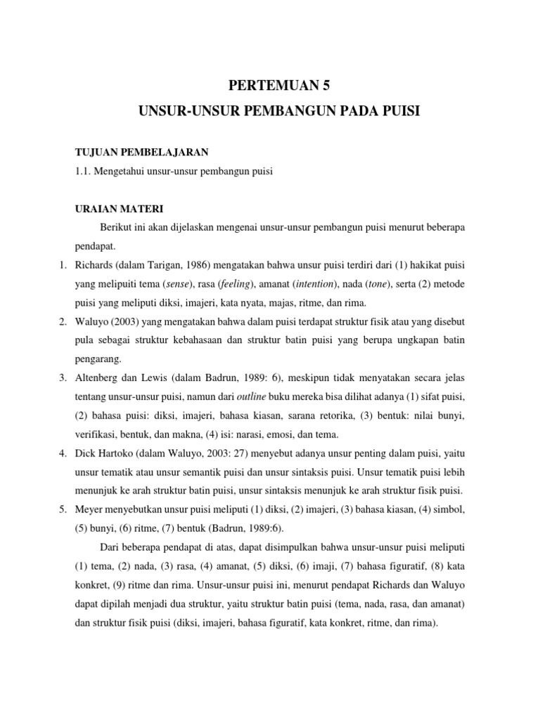 Pertemuan 5 - Unsur-Unsur Pembangun Pada Puisi | PDF
