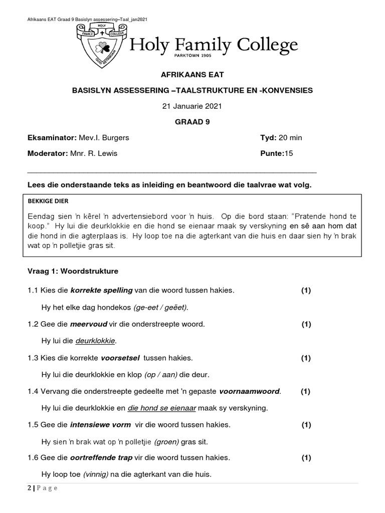 Gr9 Basislyn Taal Jan2021 | PDF