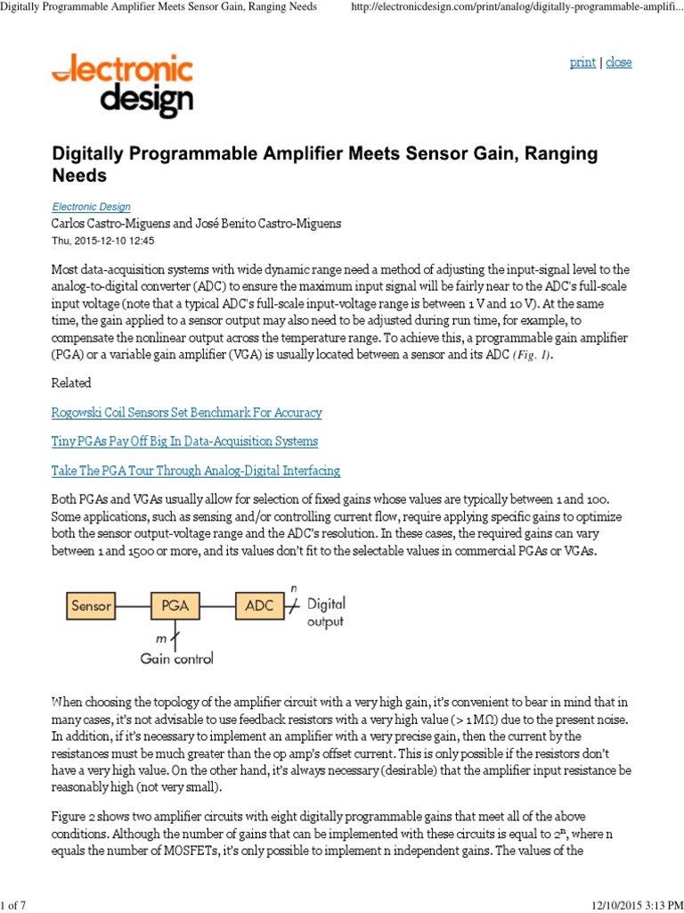 Digitally Programmable Amplifier | PDF | Amplifier | Analog To Digital ...