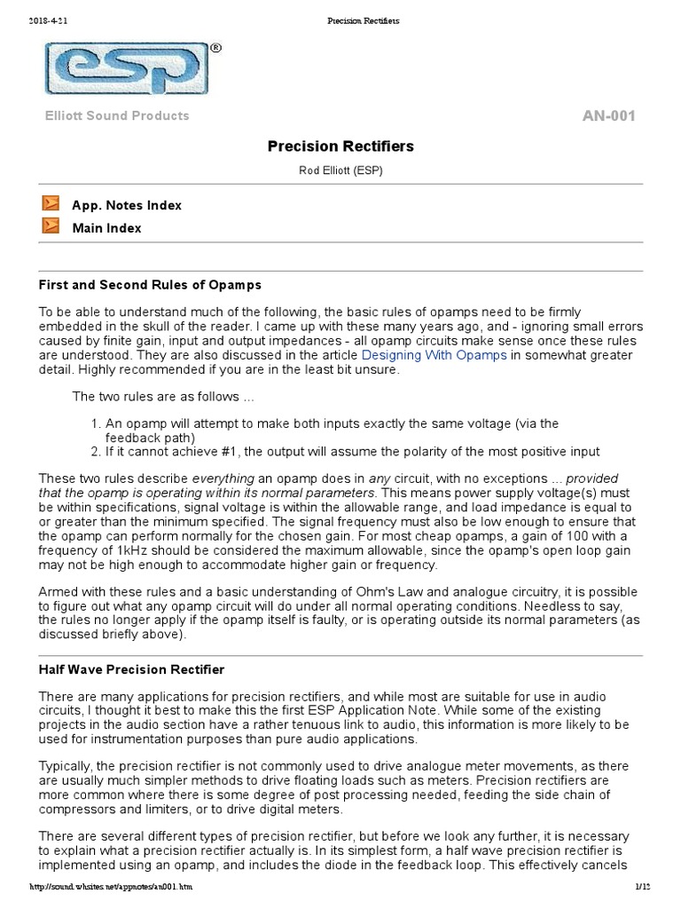 Precision Rectifiers: Elliott Sound Products | PDF | Operational Amplifier | Rectifier