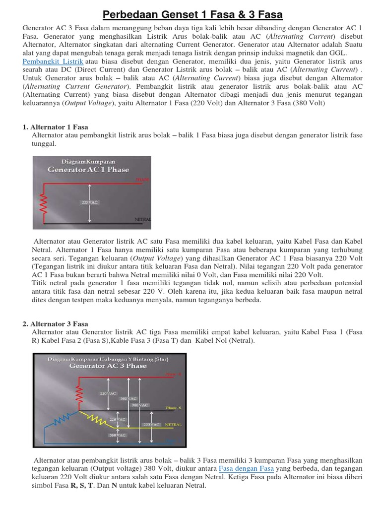 Materi 2 Perbedaan Genset 1 Fasa Dan 3 Fasa | PDF | Sains & Matematika