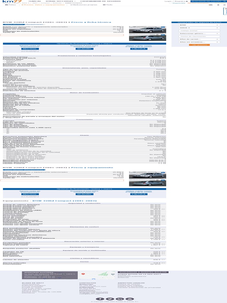 BMW 320td Compact (2001-2003) - Precio y Ficha Técnica | PDF