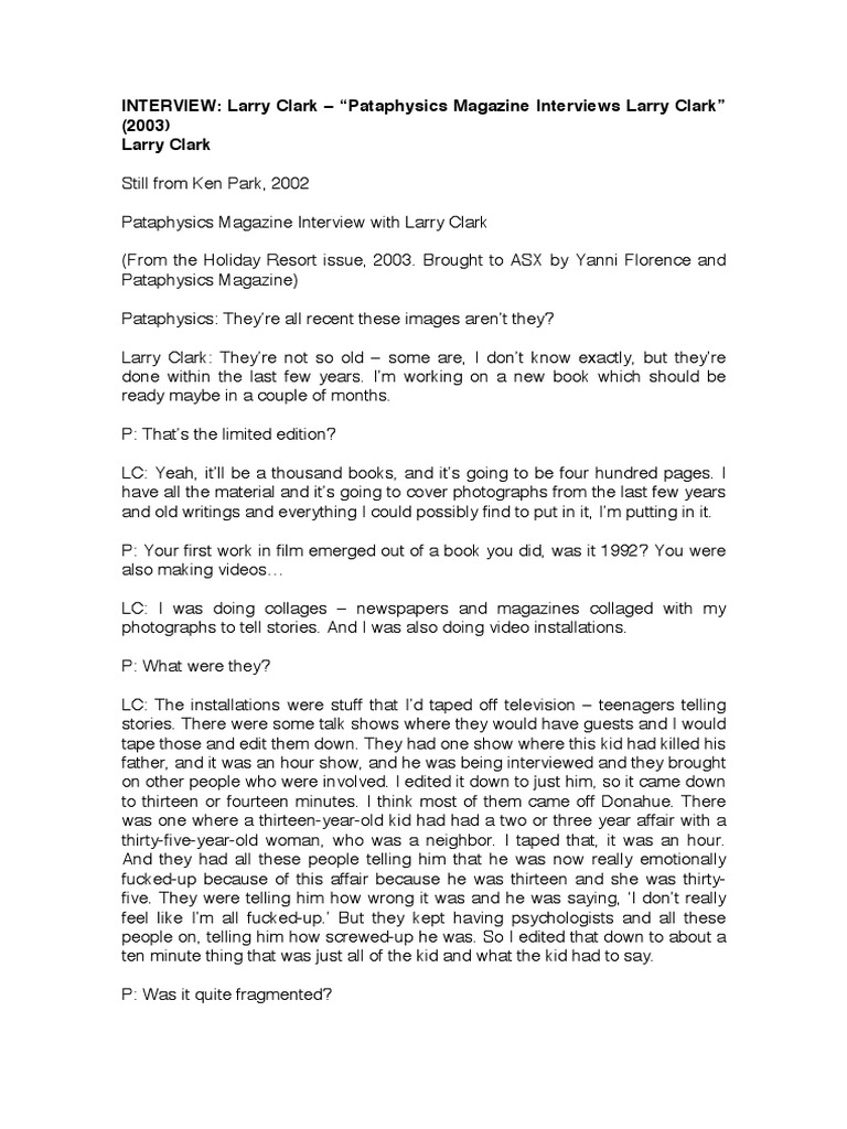 Larry Clark Pataphysics | PDF